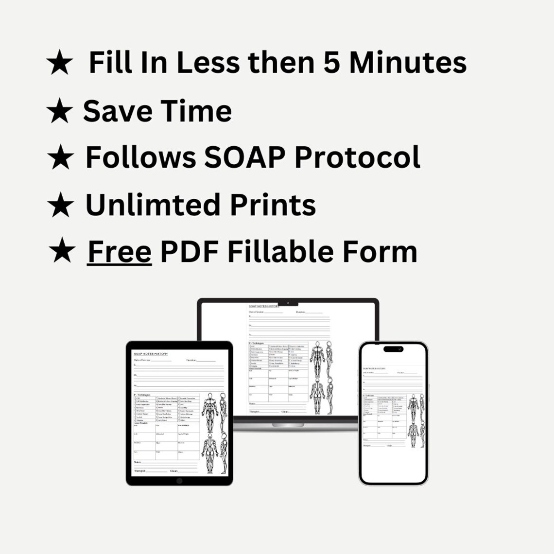Fast Easy to Fill SOAP Notes Massage Therapist + Free PDF Fillable Form ...