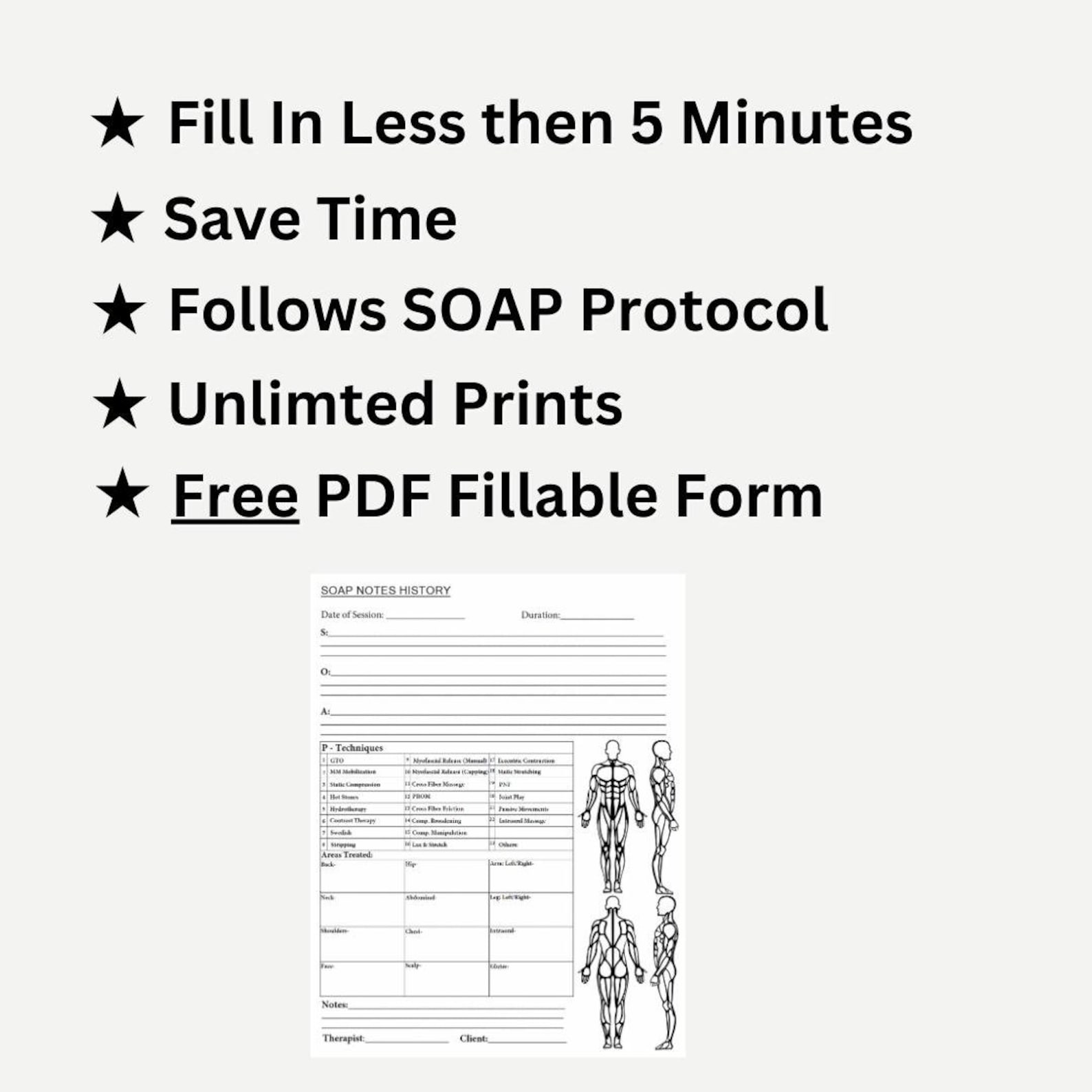 Fast Easy to Fill SOAP Notes Massage Therapist Free PDF Fillable Form ...