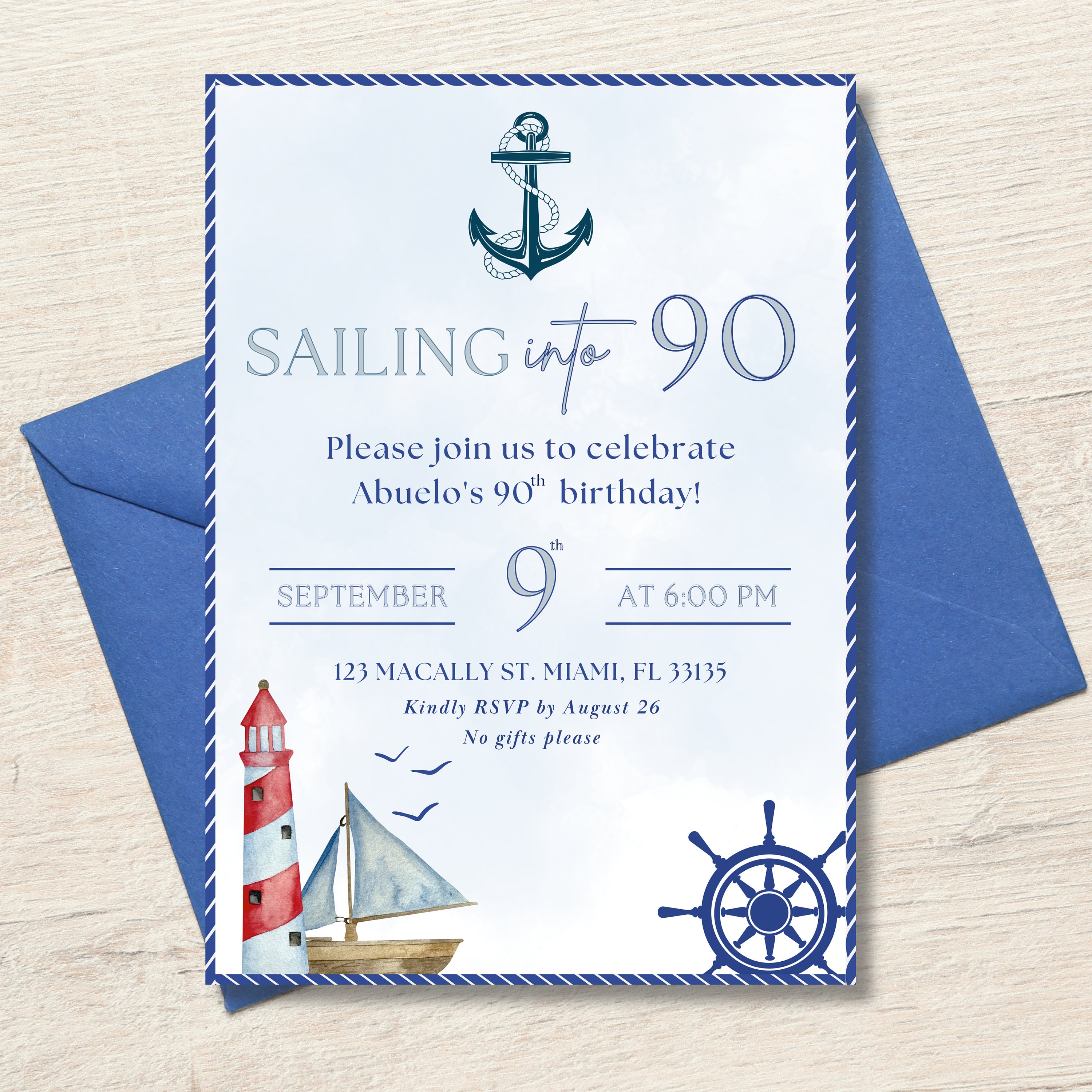 Editable Nautical Birthday Party Invitation | Sail Boat Birthday Invite ...