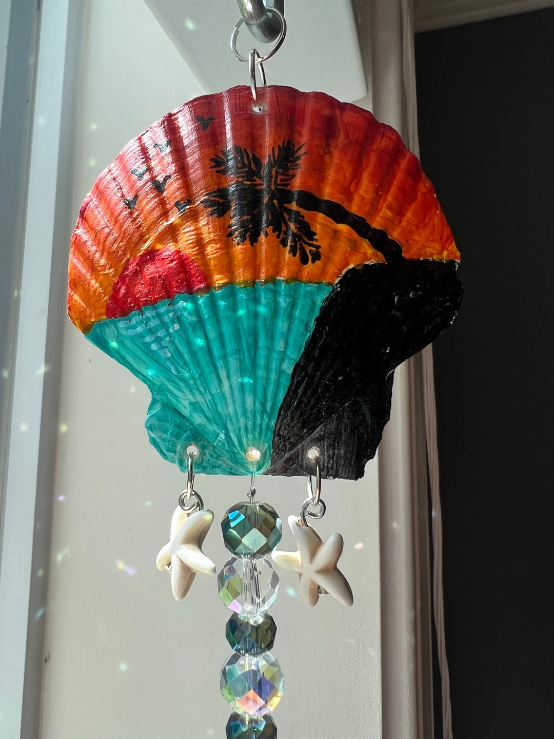Hand Painted Seashell Suncatcher. Beach Themed Suncatcher Catches the ...