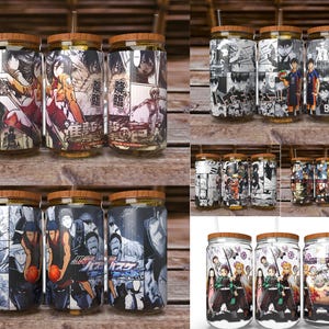 50 Designs | Anime 16 Oz Glass Can Wrap | Libbey Glass Cup Wrap PNG ...