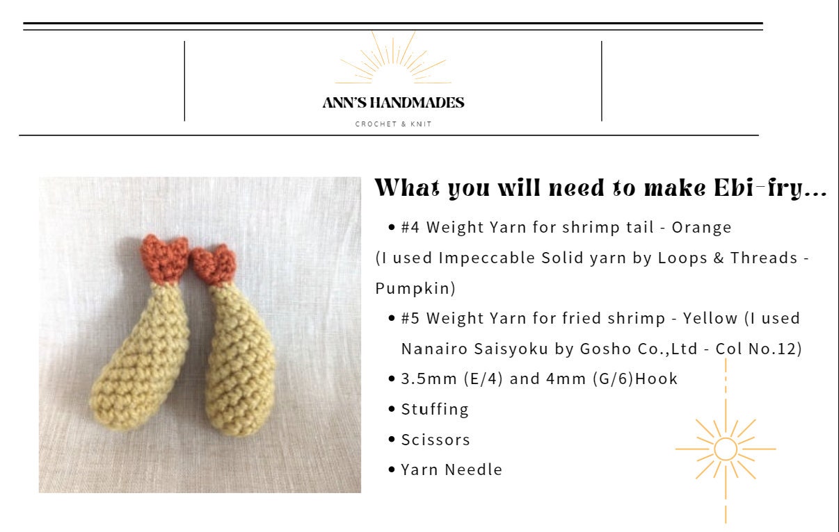 PDF: Chubby EBI-FRY Crochet Pattern - Japanese Fried Shrimp, Amigurumi ...
