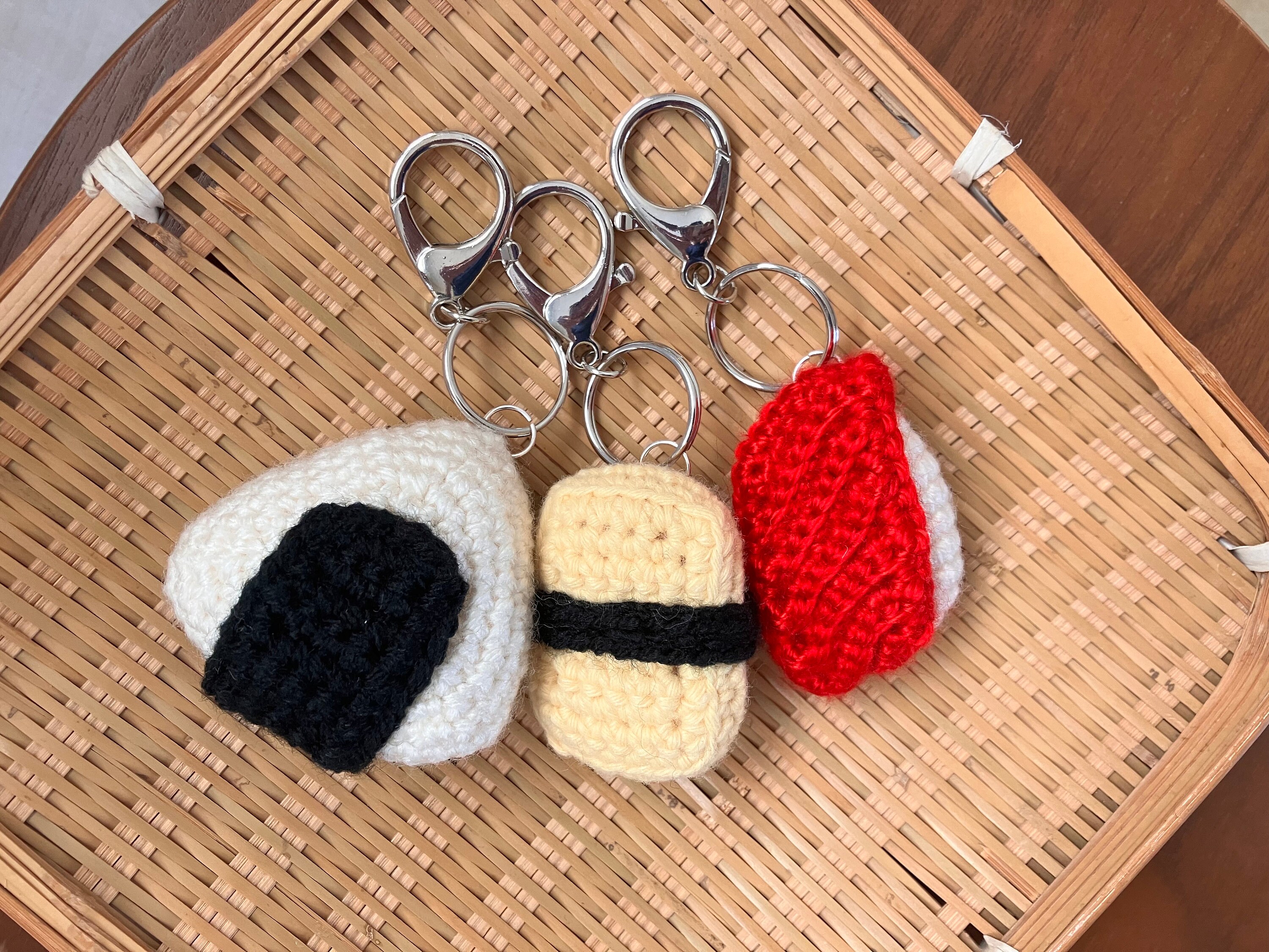 Sushi Keychain - Chubby Crochet Japanese Sushi & Onigiri Keychain ...