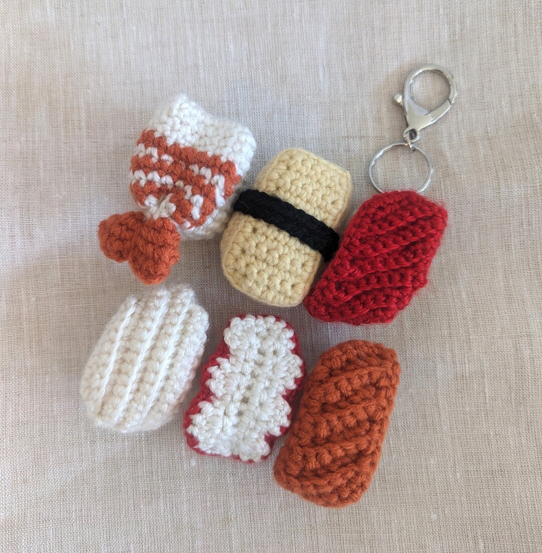 Sushi Keychain - Chubby Crochet Japanese Sushi & Onigiri Keychain ...