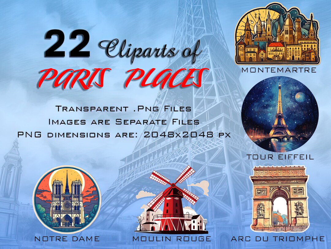 22 Clipart of the Most Famous Paris Places Ready to Use - Etsy