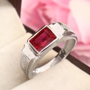Ruby Engagement Ring for Men, 925 Sterling Silver Ruby Men's Ring, 6x8 ...