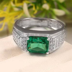 Emerald Ring Men,14k Solid Gold Emerald Engagement Ring for Man,2.5ct ...