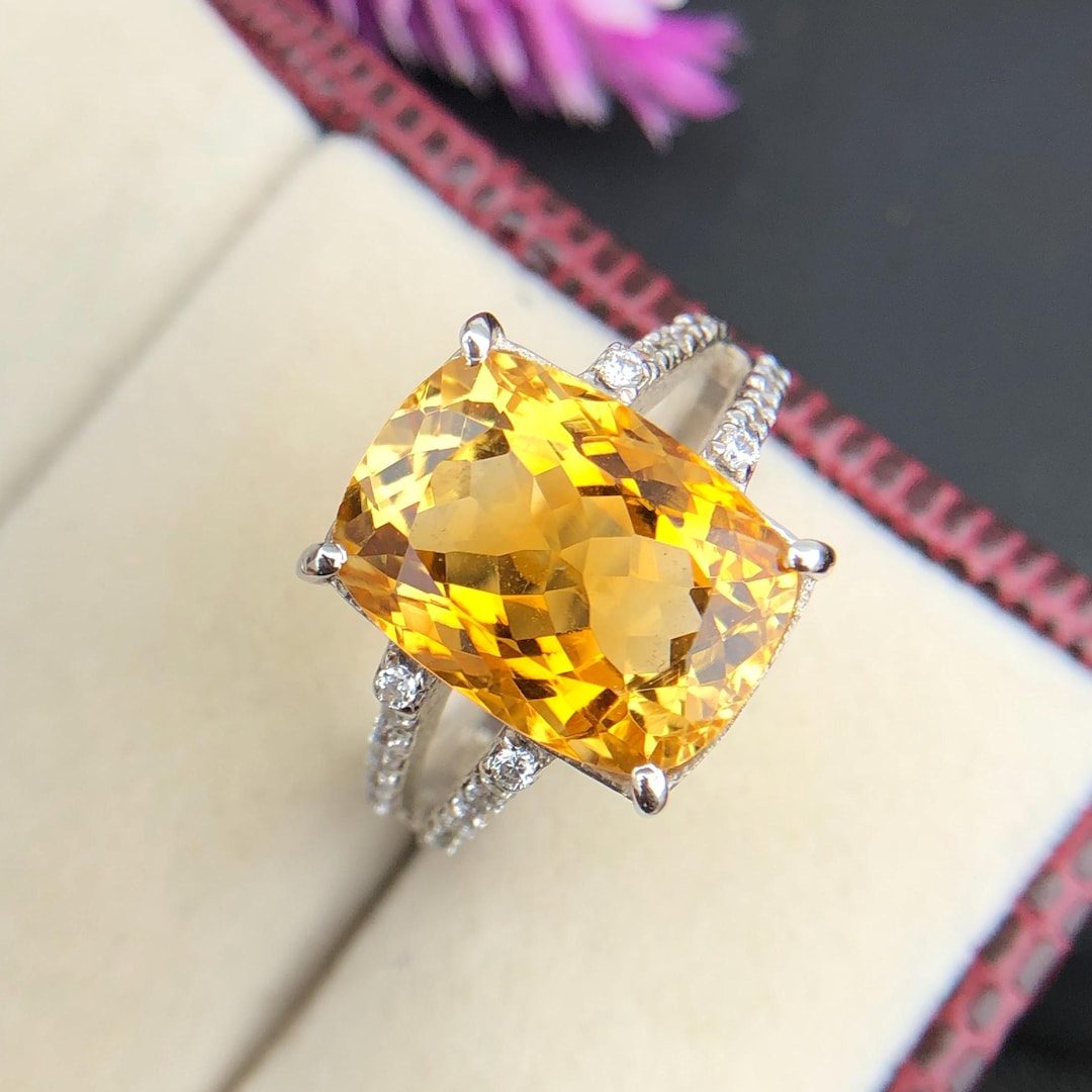 Natural Citrine Ring,925 Sterling Silver Engagement Ring for Women ...