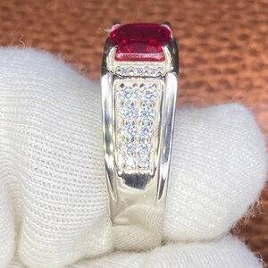 Ruby Ring,14k Solid Gold Engagement Ring for Mens,7x9mm 4ct Princess Cut Red Gemstone Ring, July ...