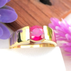 14k Solid Gold Ruby Wedding Band for Man, Ruby Engagement Ring for Men ...