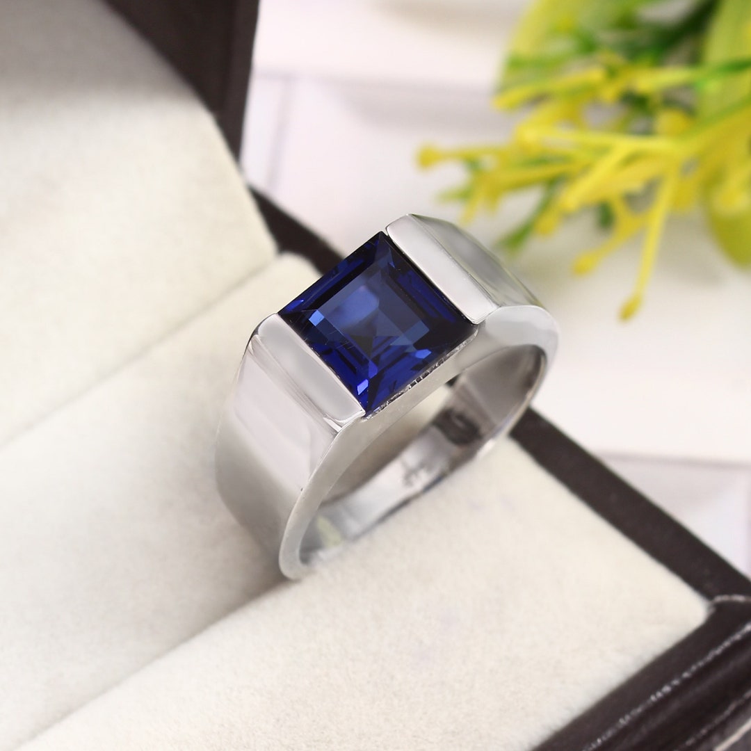 Man Sapphire Ring,925 Sterling Silver Sapphire Engagement Ring for Men ...
