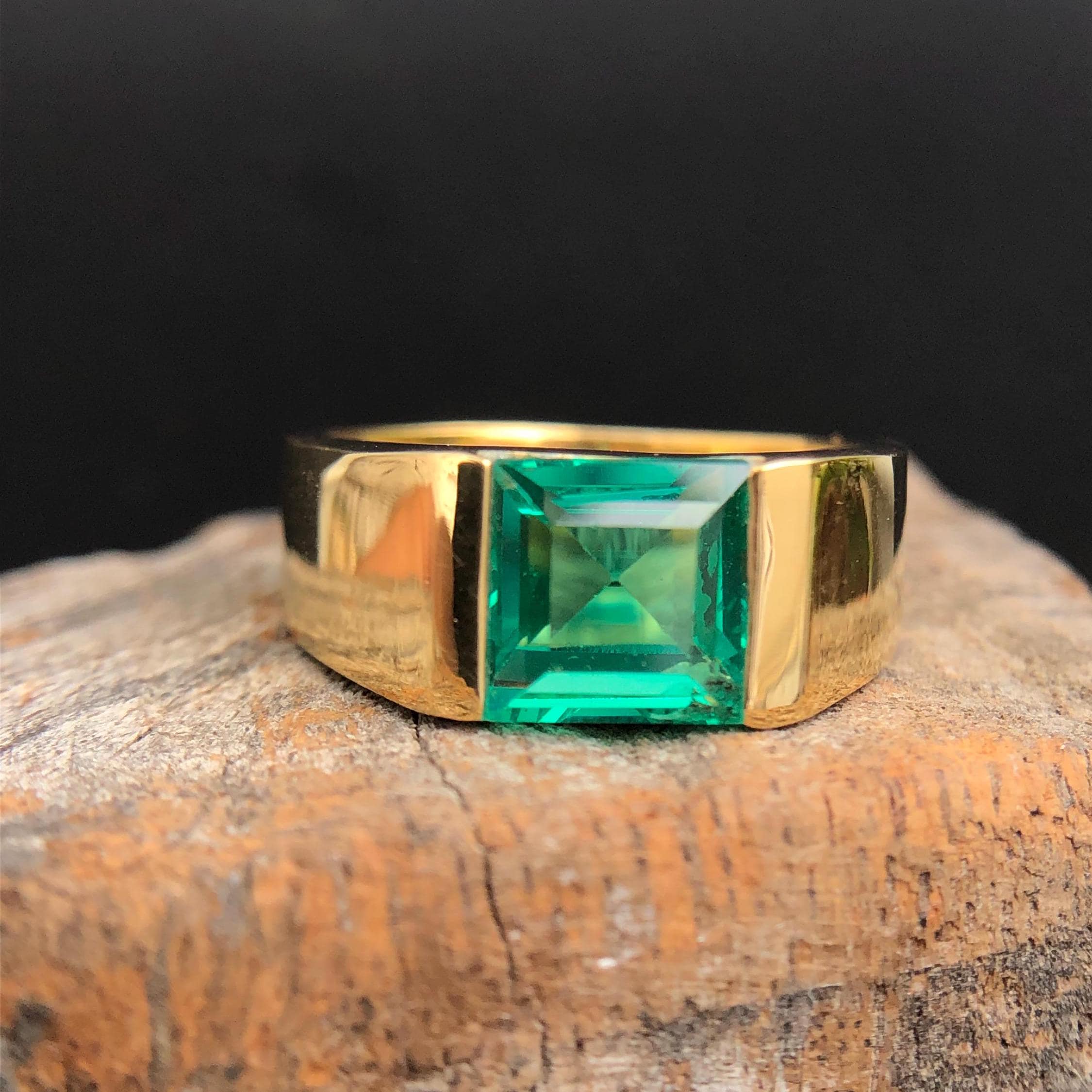 14k Solid Gold Emerald Ring for Man, Engagement Wedding Band for Man ...