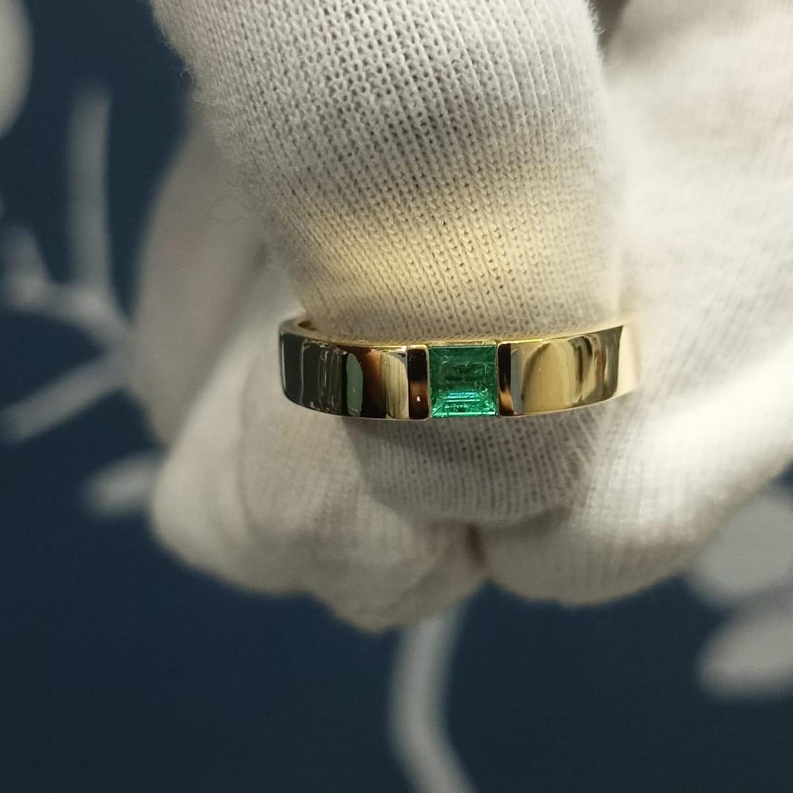 Natural Emerald Men Ring, 925 Sterling Silver/14k Solid Gold Wedding ...