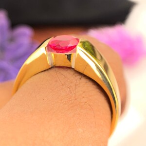 14k Solid Gold Ruby Wedding Band for Man, Ruby Engagement Ring for Men ...