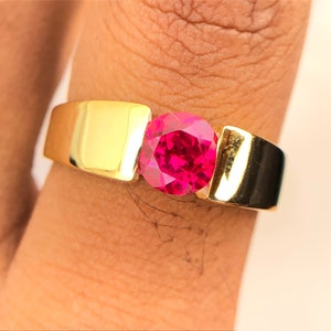 14k Solid Gold Ruby Wedding Band for Man, Ruby Engagement Ring for Men ...