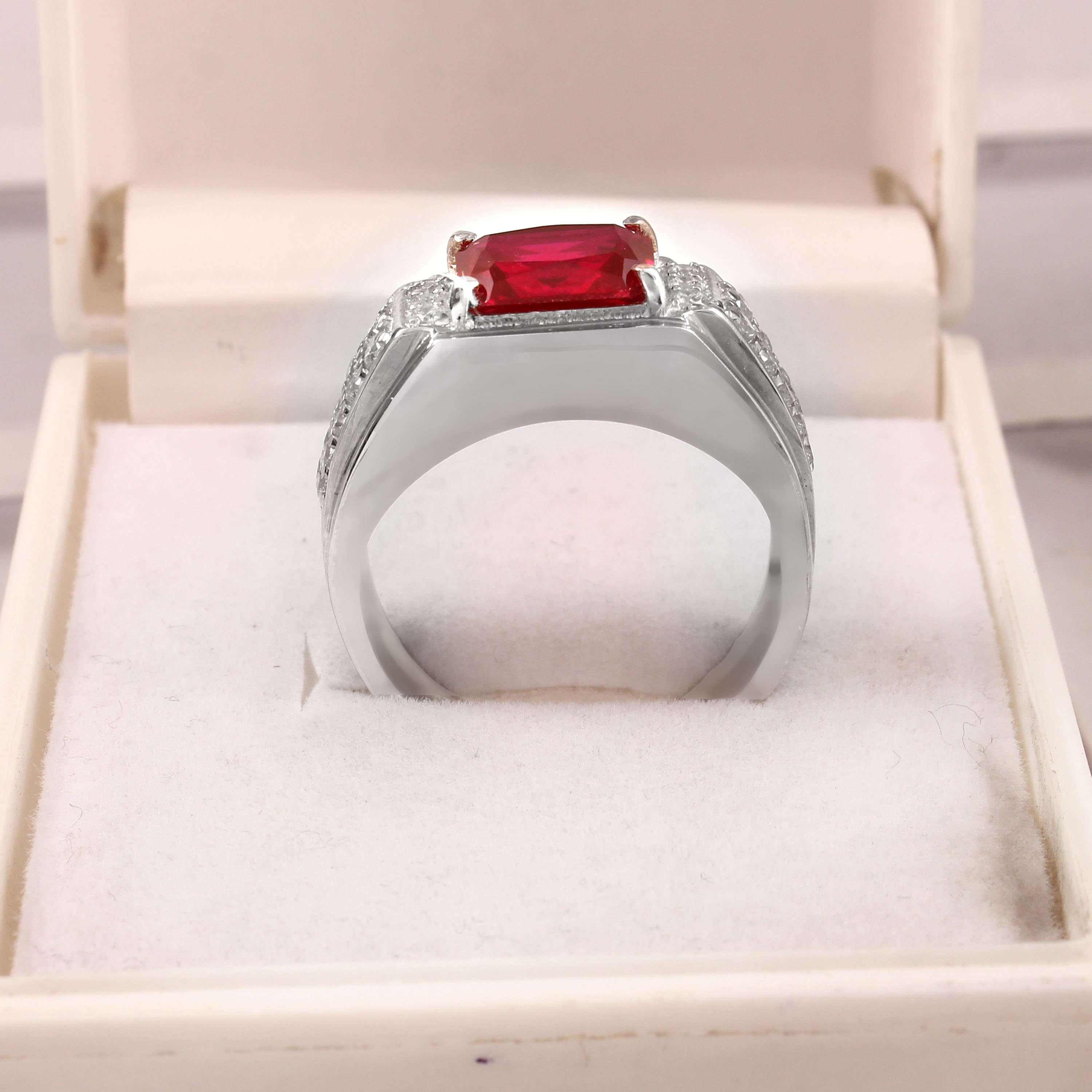 Ruby Mens Ring, 925 Sterling Silver Ruby Engagement Ring for Man, 3ct ...