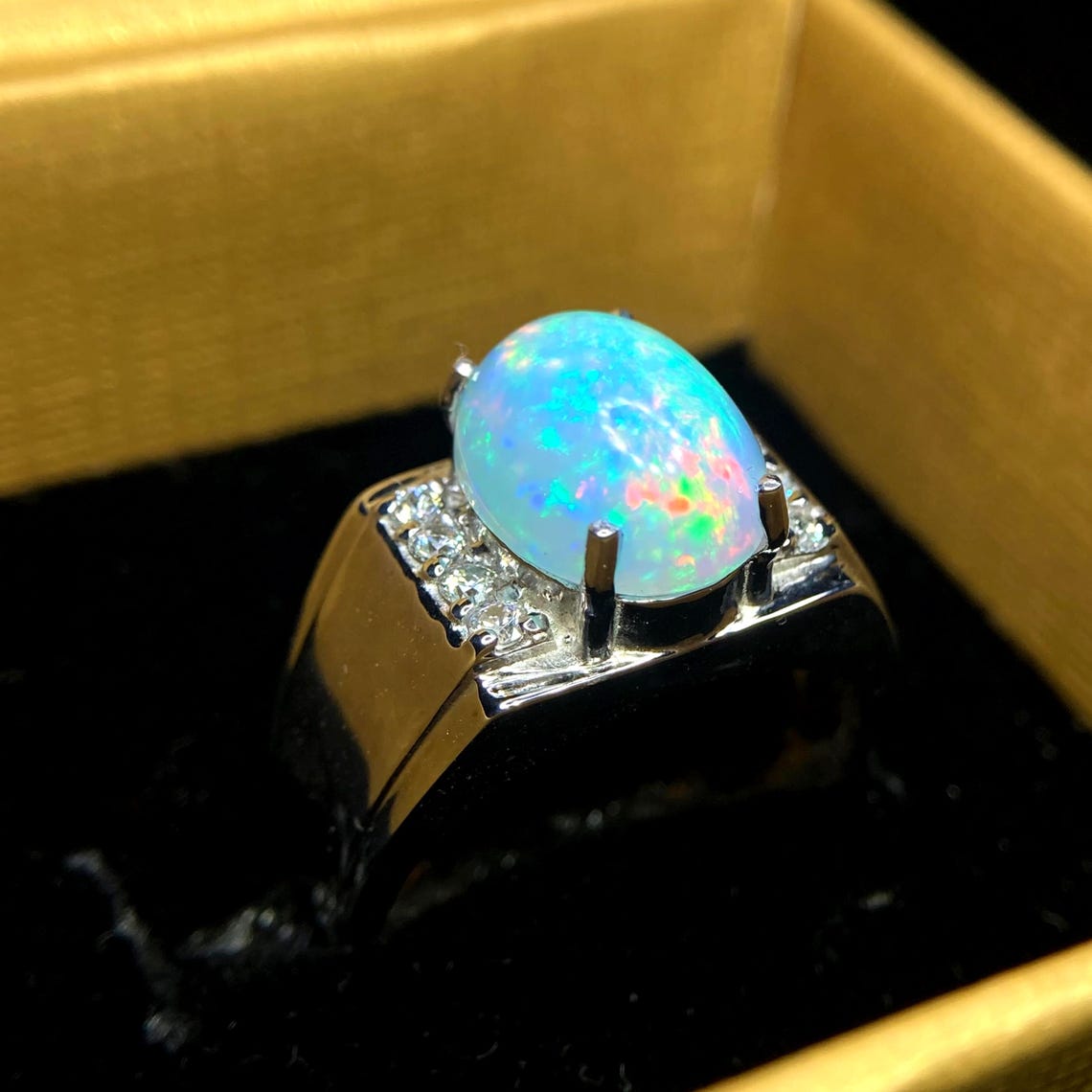Opal Men's Ring,925 Sterling Silver Natural Opal Engagement Ring ...