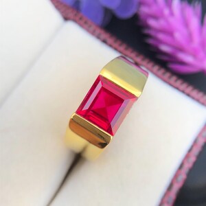 14k Solid Gold Ruby Engagement Ring for Men,8mm 4ct Red Gemstone July Birthstone Men's Wedding ...