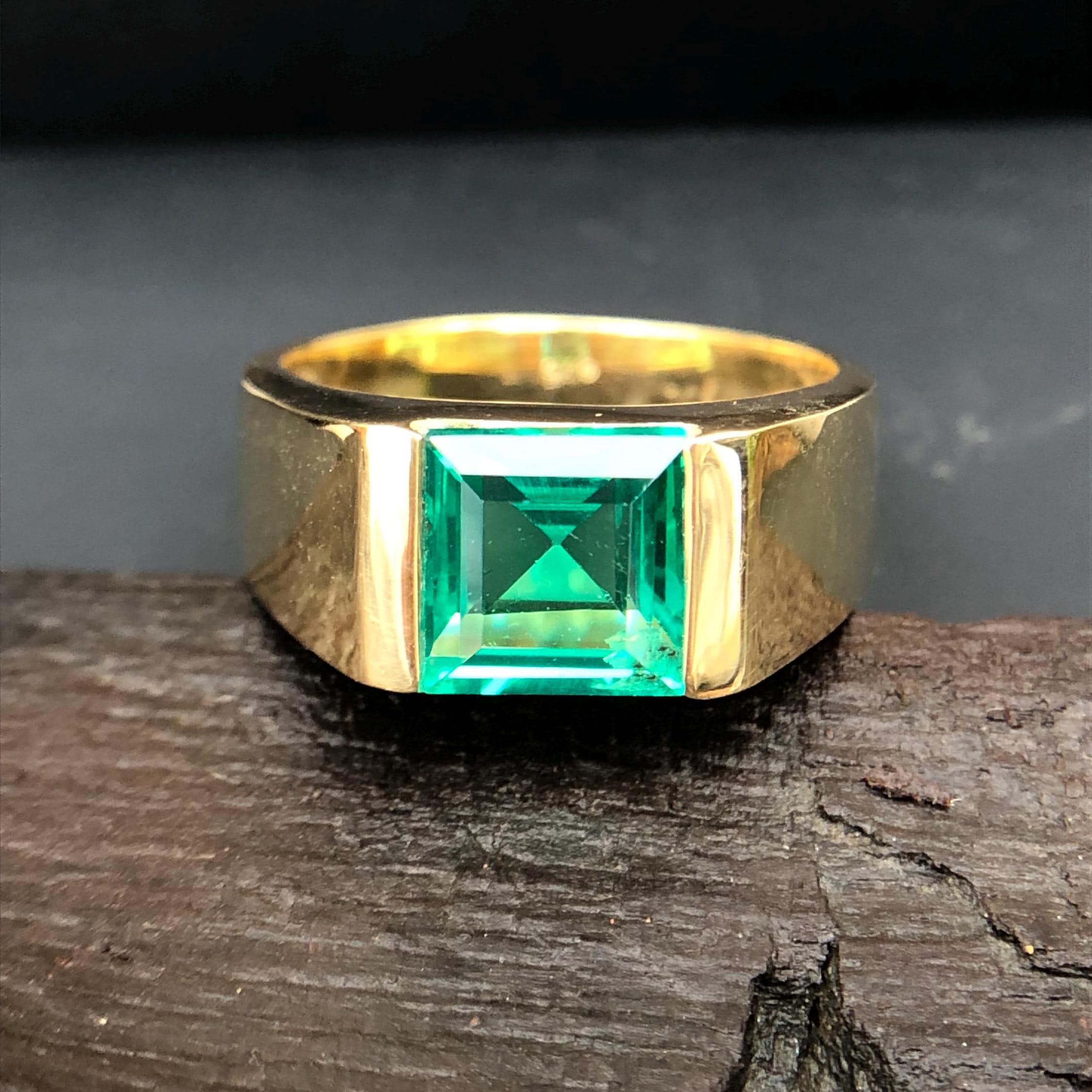 14k Solid Gold Emerald Ring for Man, Engagement Wedding Band for Man ...