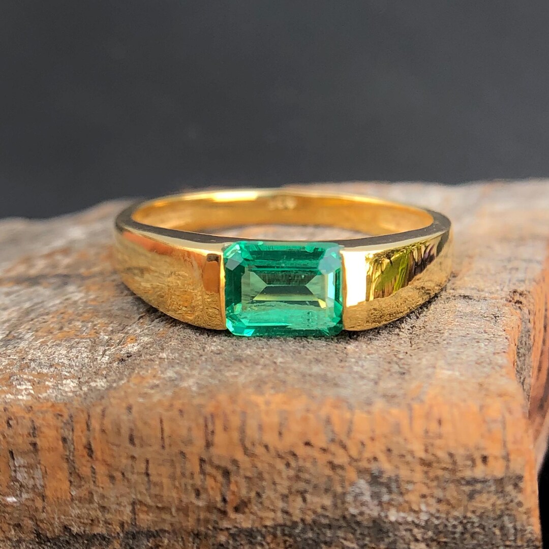 14k Solid Gold Emerald Engagemnt Ring for Men,7x5mm 1.5ct Emerald Cut ...