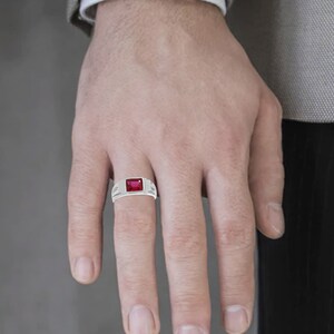 Ruby Engagement Ring for Men, 925 Sterling Silver Ruby Men's Ring, 6x8 2ct Emerald Cut Bezel Set ...