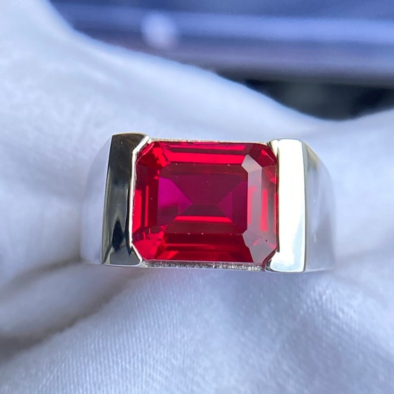5ct Ruby Engagement Ring for Men 925 Sterling Silver Ruby Men Ring 9x11mm Red Ruby Gemstone Wedding Ring July Birthstone Men s Jewelry Etsy