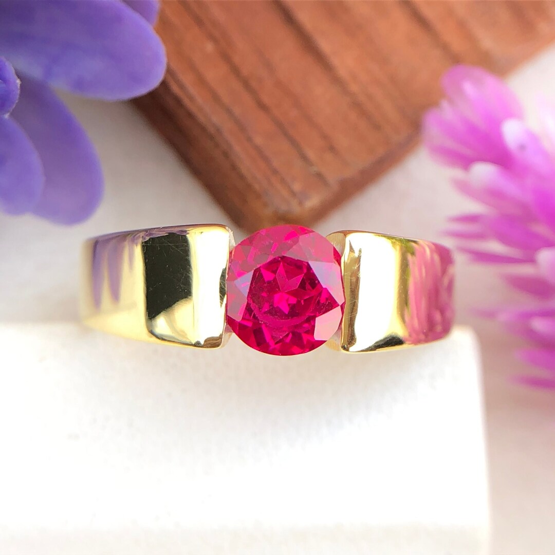 14k Solid Gold Ruby Wedding Band for Man, Ruby Engagement Ring for Men ...