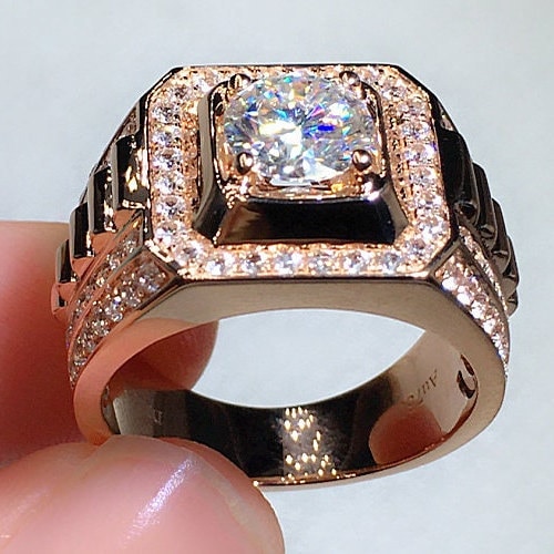 Moissanite Mens Ring, 14k Solid Gold Wedding Ring for Men, D Color VVS ...