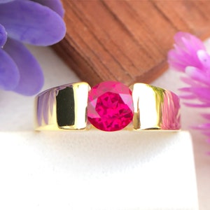 14k Solid Gold Ruby Wedding Band for Man, Ruby Engagement Ring for Men, 1.5ct Red Ruby Gemstone ...
