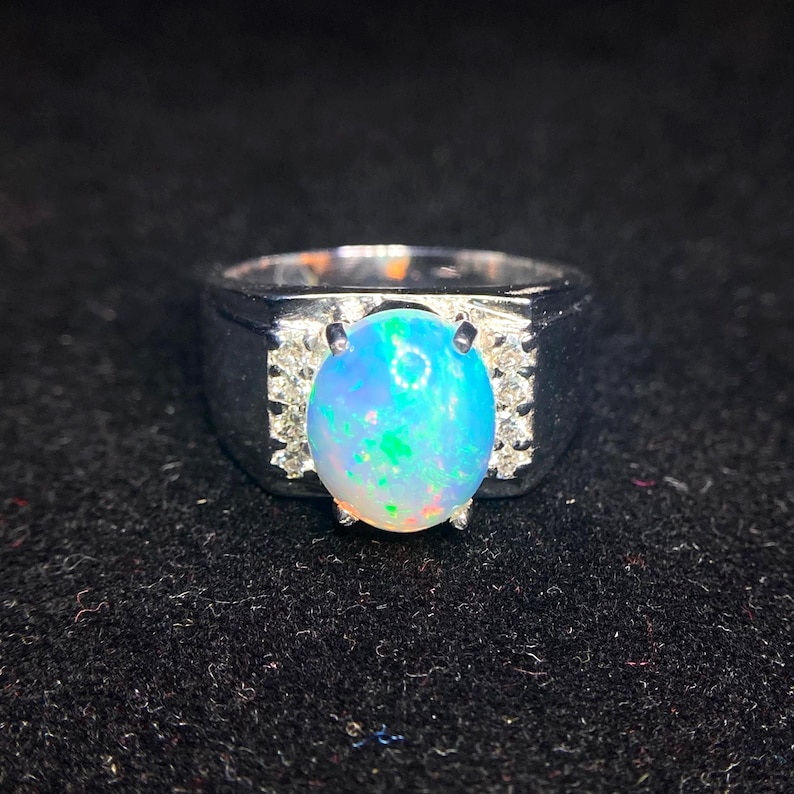 Opal Men's Ring,925 Sterling Silver Natural Opal Engagement Ring ...