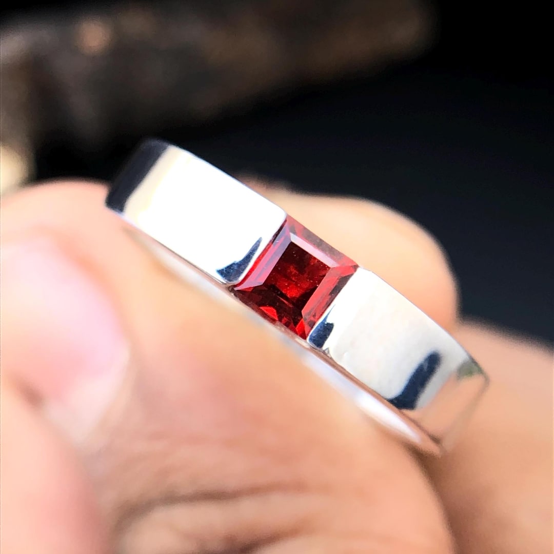 Natural Garnet Mens Ring, 925 Sterling Silver Garnet Engagement Ring ...
