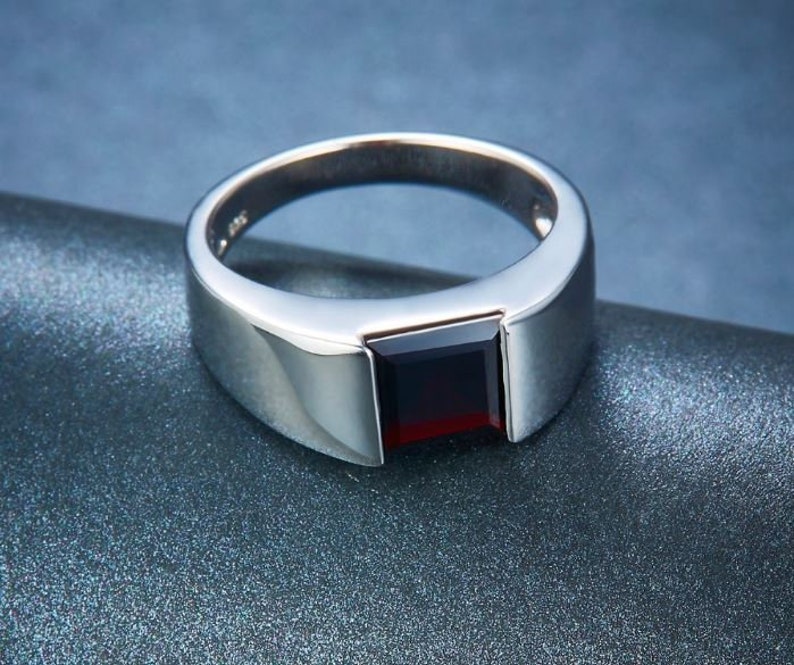 Mens Garnet Ring, 14k Solid Gold Garnet Engagement Ring for Men, Signet ...