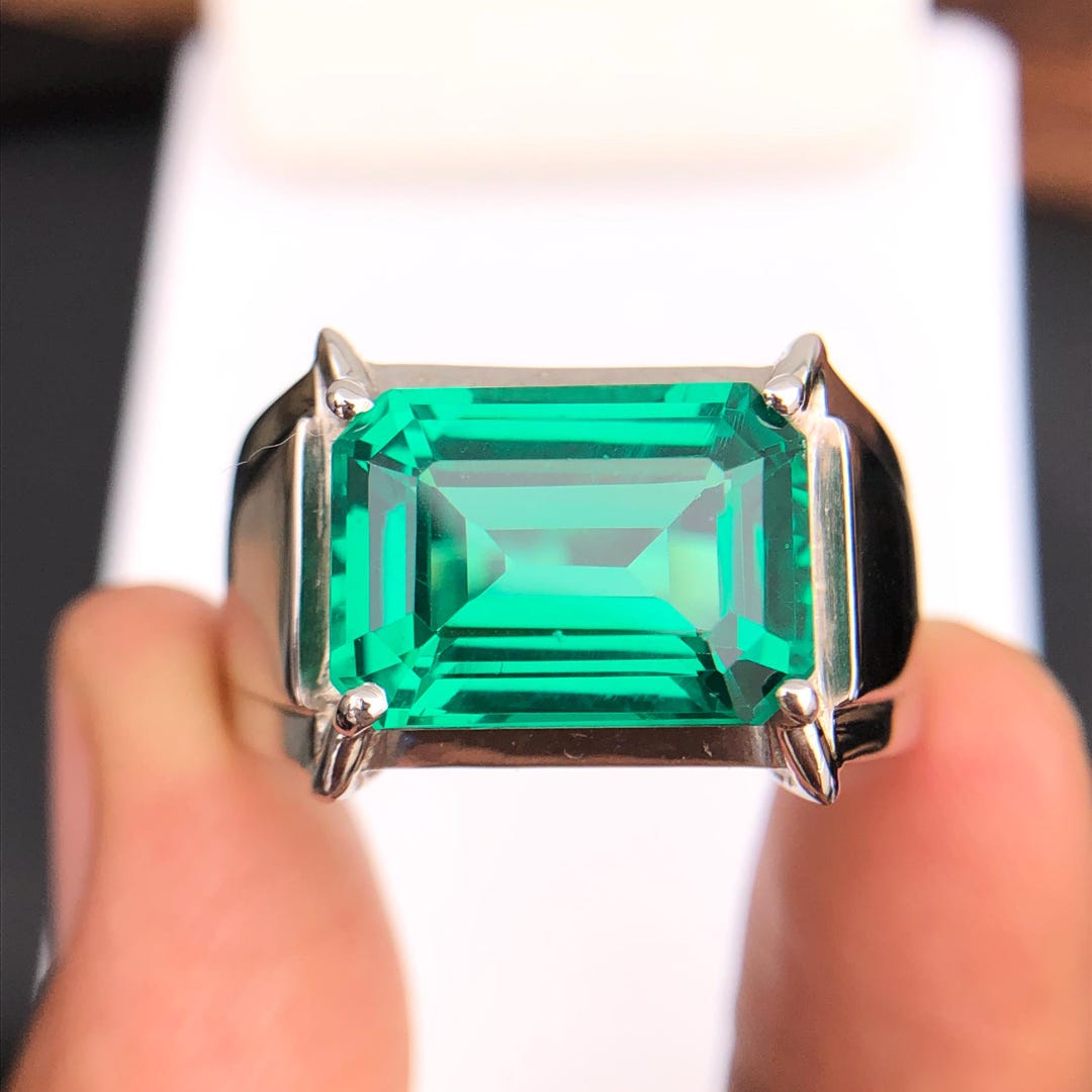 Emerald Mens Ring,925 Sterling Silver Emerald Wedding Ring for Man,8ct ...
