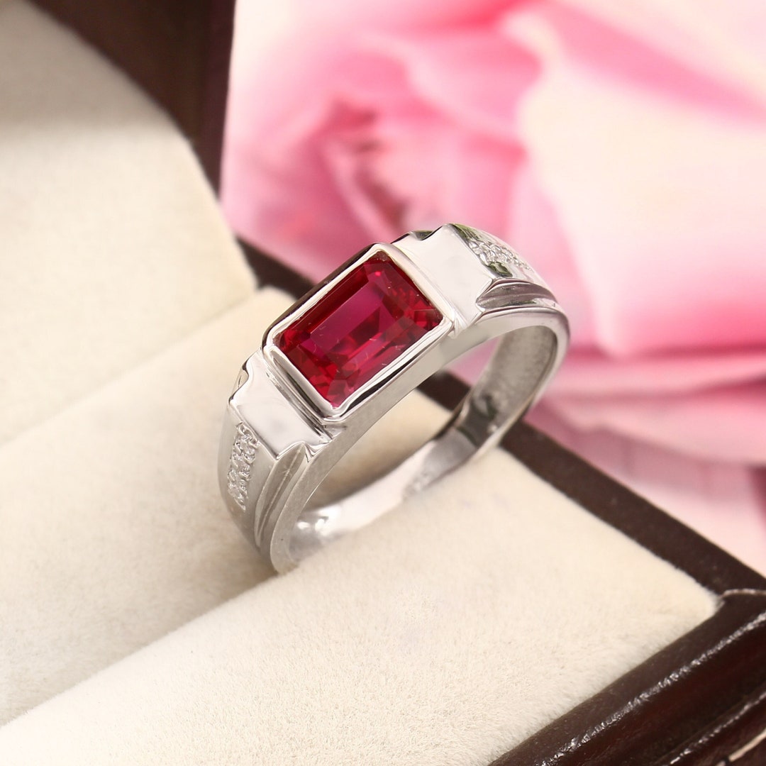 Ruby Engagement Ring for Men, 925 Sterling Silver Ruby Men's Ring, 6x8 ...
