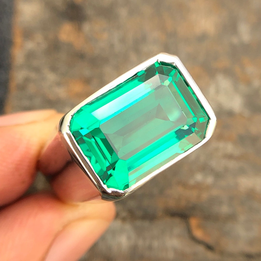 8ct Emerald Ring Mens, 925 Sterling Silver Emerald Engagement Ring for ...