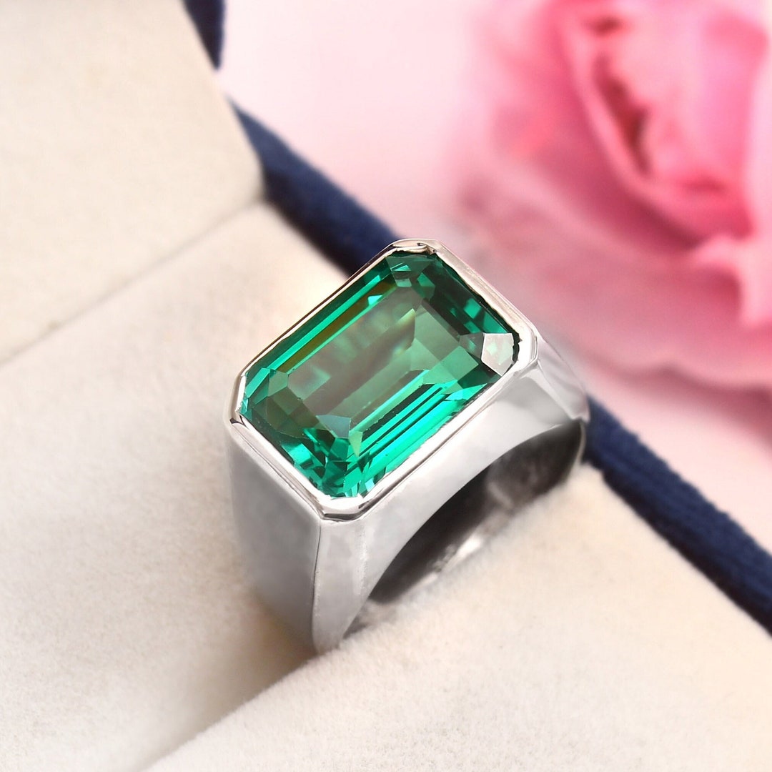 Emerald Men's Ring, 925 Sterling Silver Emerald Engagement Ring for Man ...