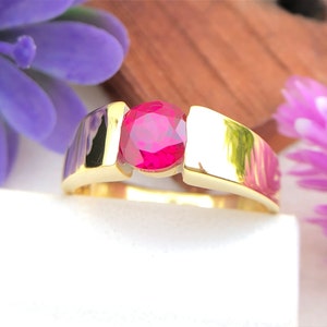 14k Solid Gold Ruby Wedding Band for Man, Ruby Engagement Ring for Men ...