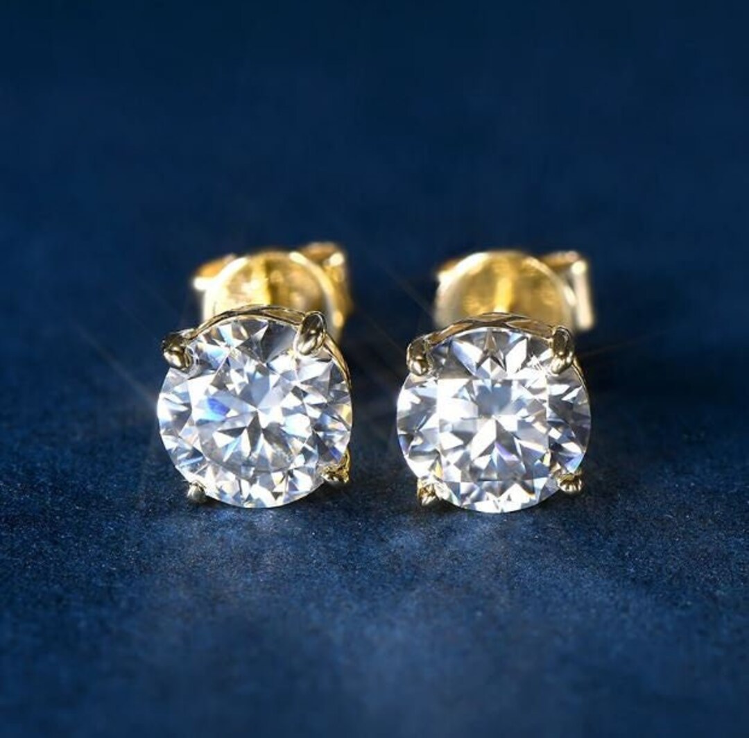 Moissanite Stud Earring,10k/14k/18k,3 to 9mm D Color VVS Certified ...