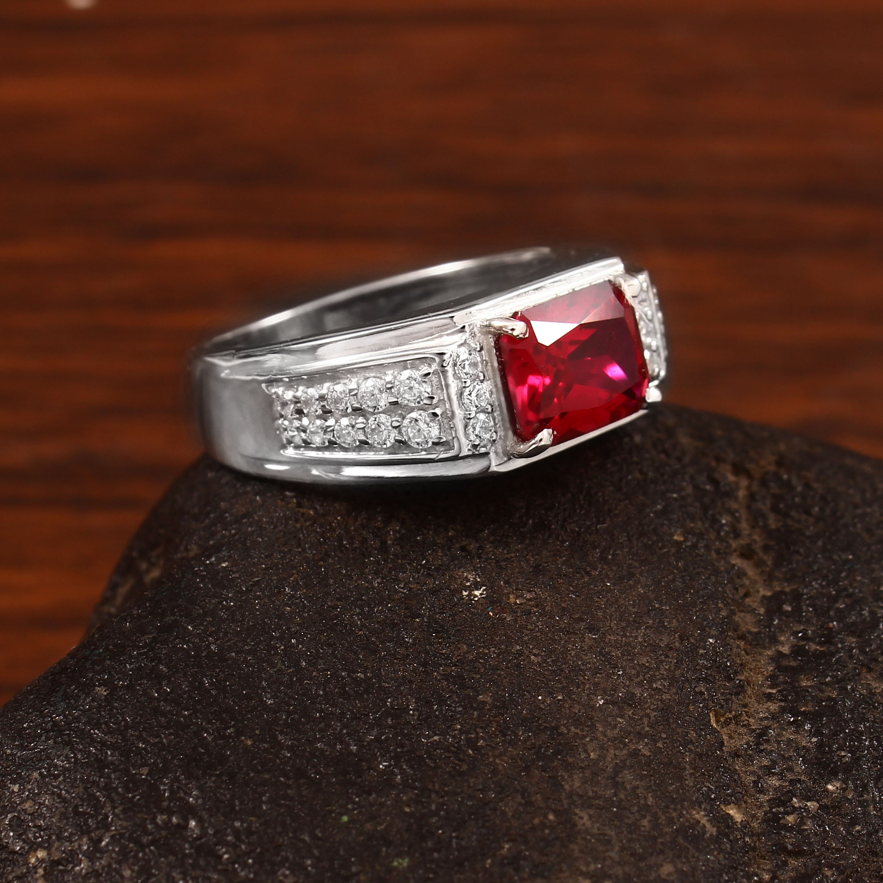 Ruby Mens Ring, 925 Sterling Silver Ruby Engagement Ring for Man, 3ct ...