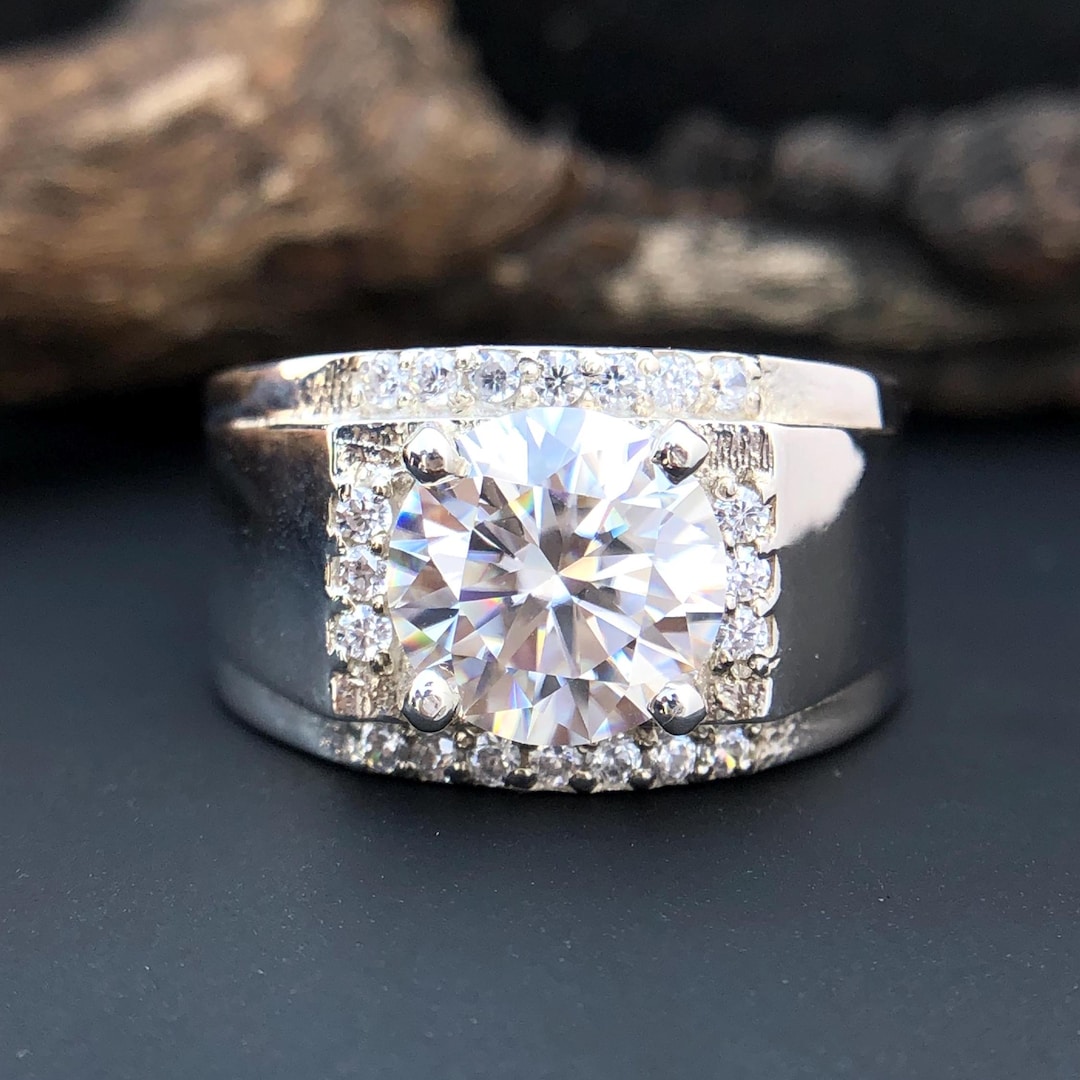 Moissanite Mens Ring,925 Sterling Silver Moissanite Engagement Ring for ...