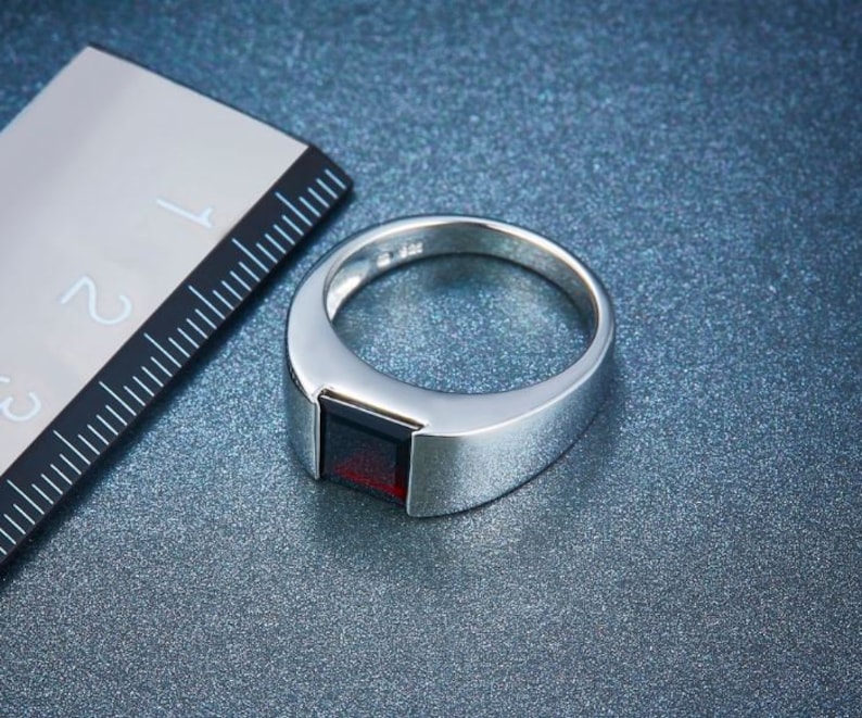 Mens Garnet Ring, 14k Solid Gold Garnet Engagement Ring for Men, Signet ...