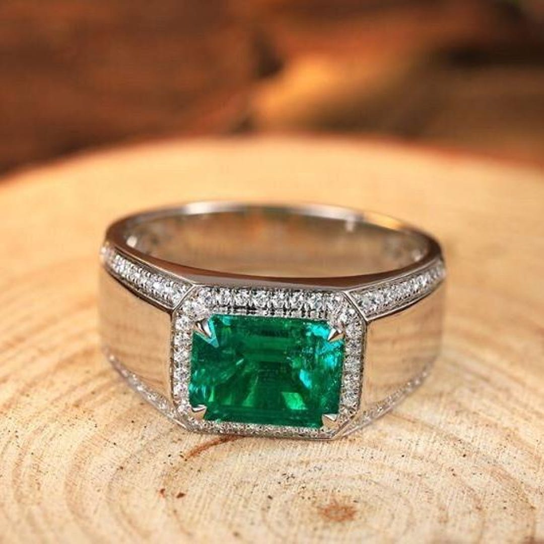Emerald Ring Man, Sterling Silver/14k Solid Gold Engagement Ring for ...