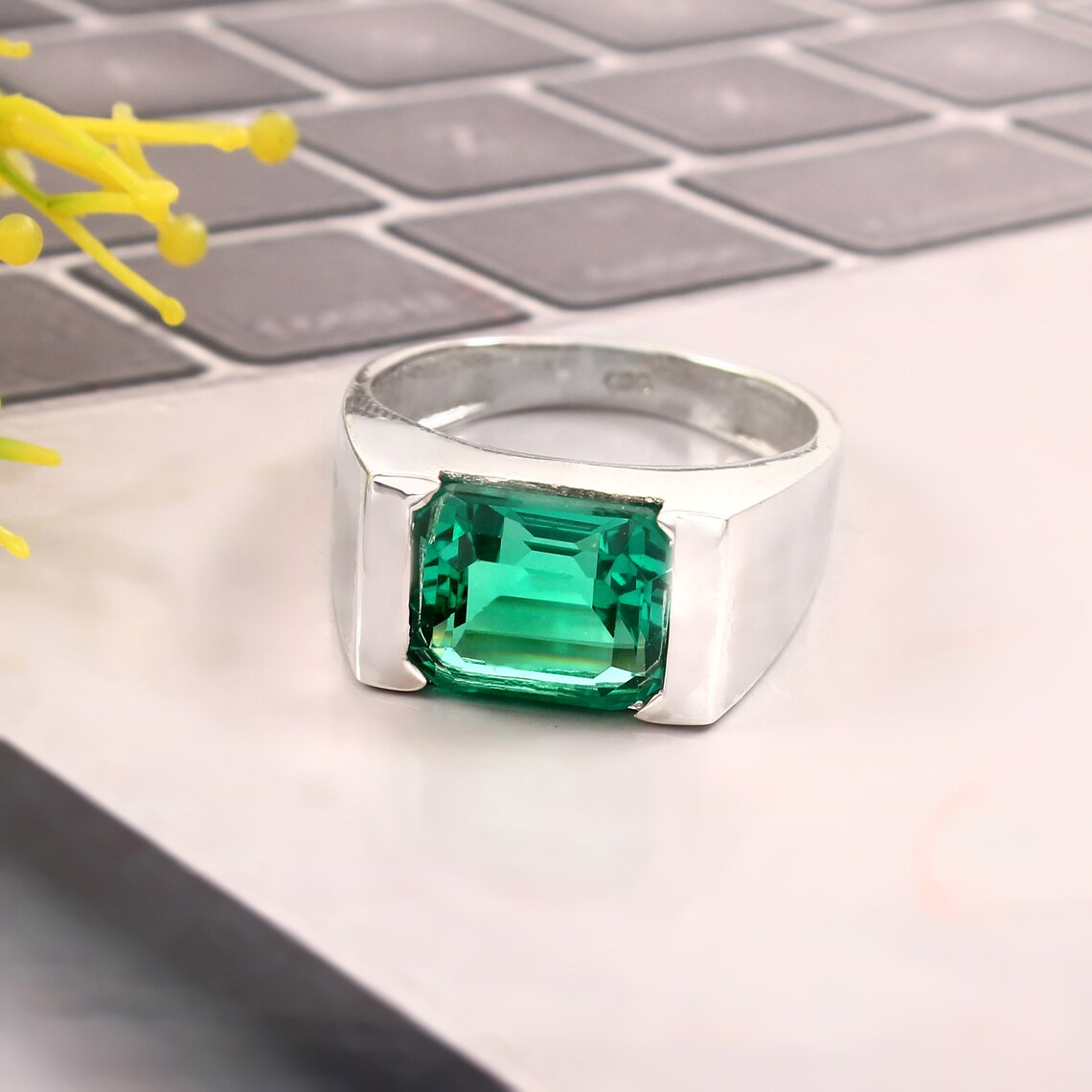 Emerald Ring Men,925 Sterling Silver/14k Solid Gold Engagement Ring for ...