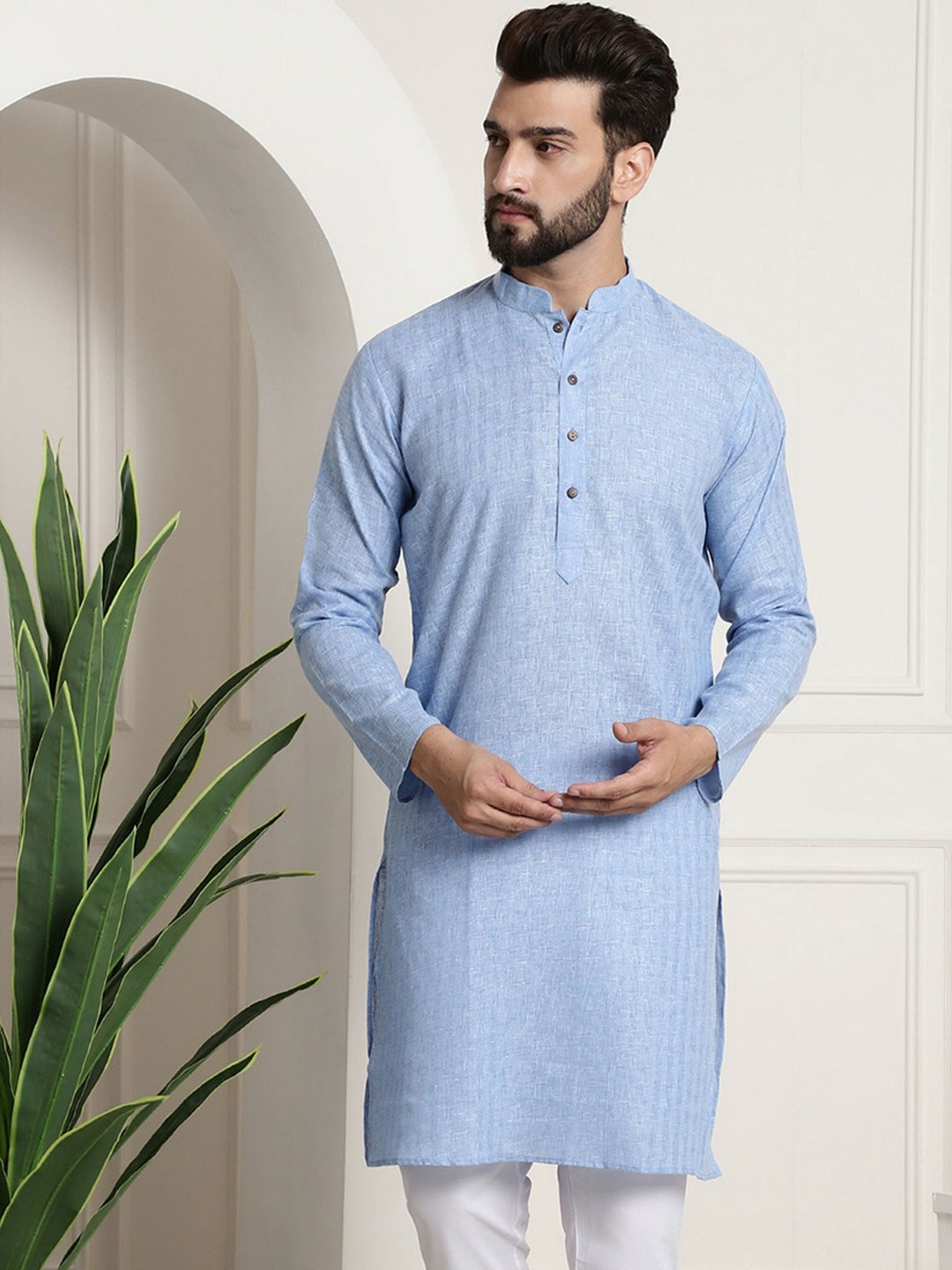 Men Checked Kurta Blue Dobby Straight Kurta Mens Designer - Etsy