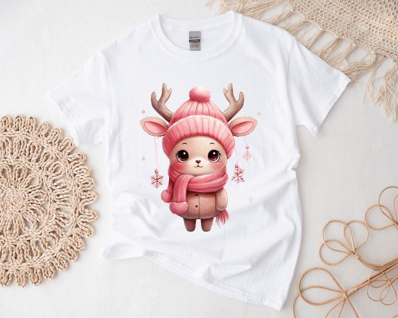 Christmas Deer, Cute Pink Baby Christmas Reindeer Clipart PNG / SVG ...