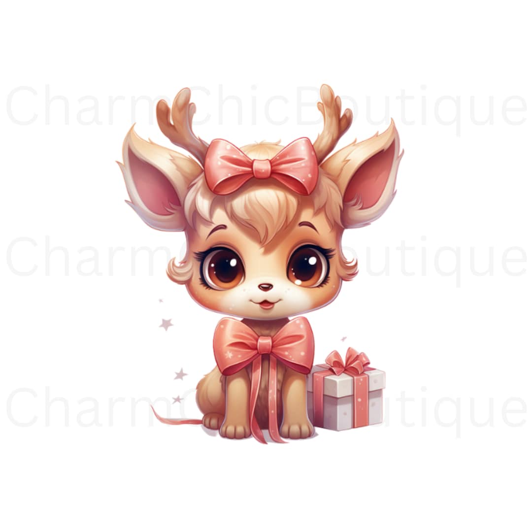 Christmas Deer, Cute Pink Baby Christmas Reindeer Clipart PNG / SVG ...