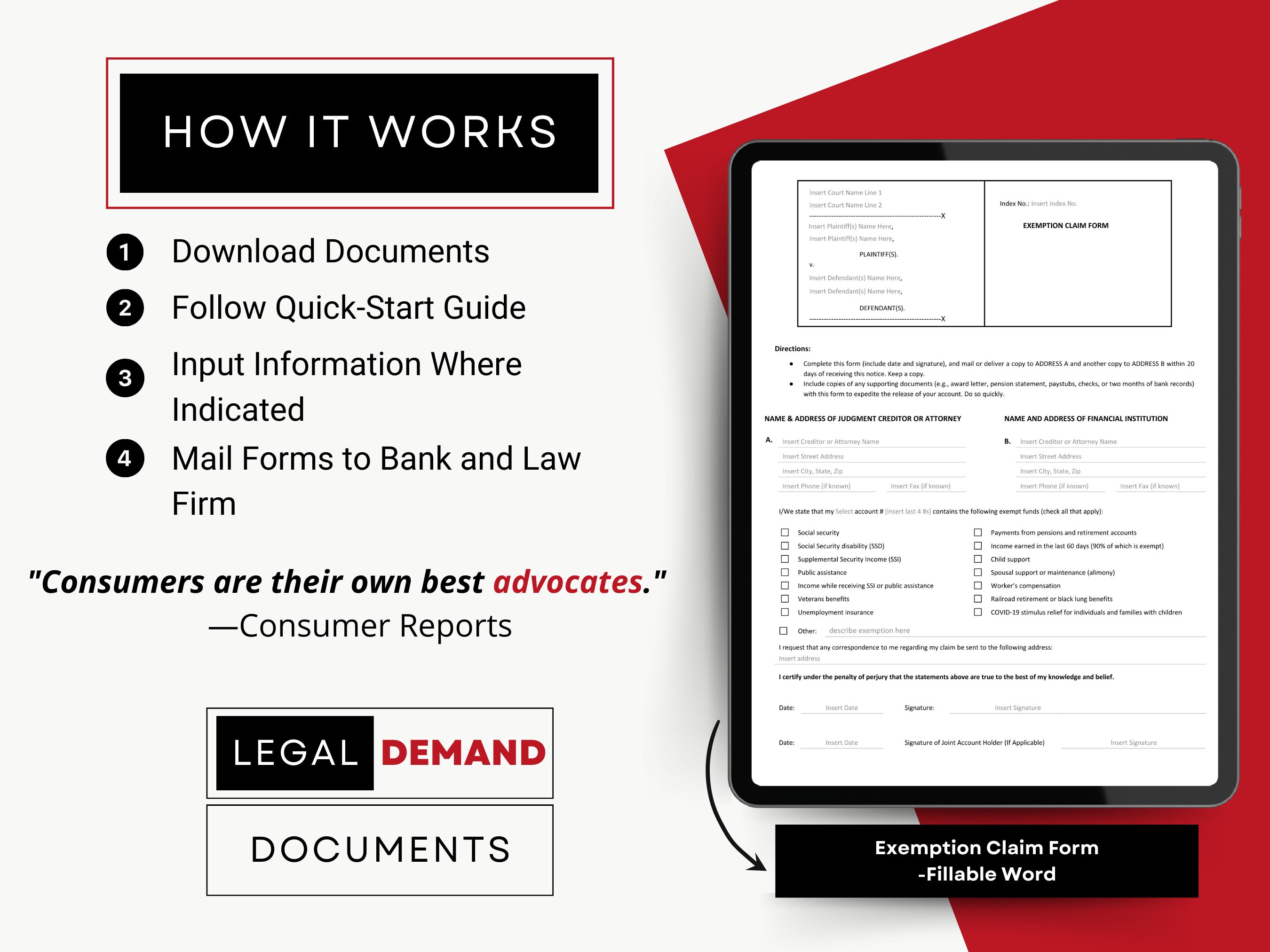 Exemption Claim Form Kit to Release Bank Hold of Exempt Money ...