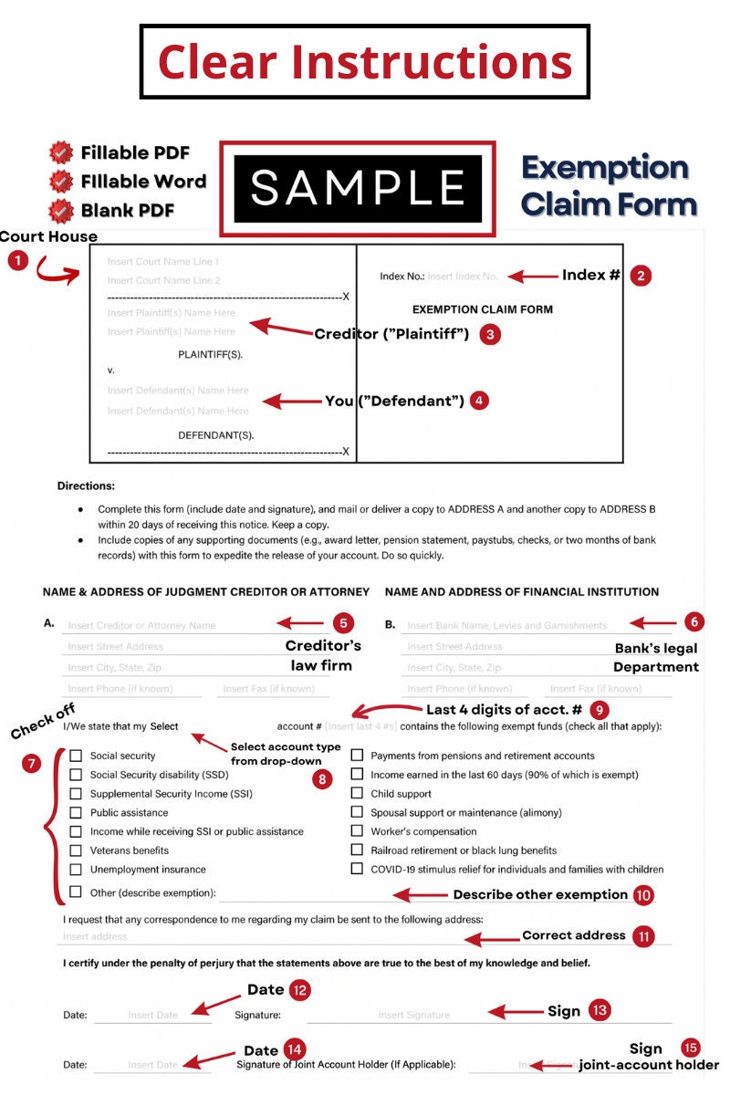 Exemption Claim Form Kit to Release Bank Hold of Exempt Money ...