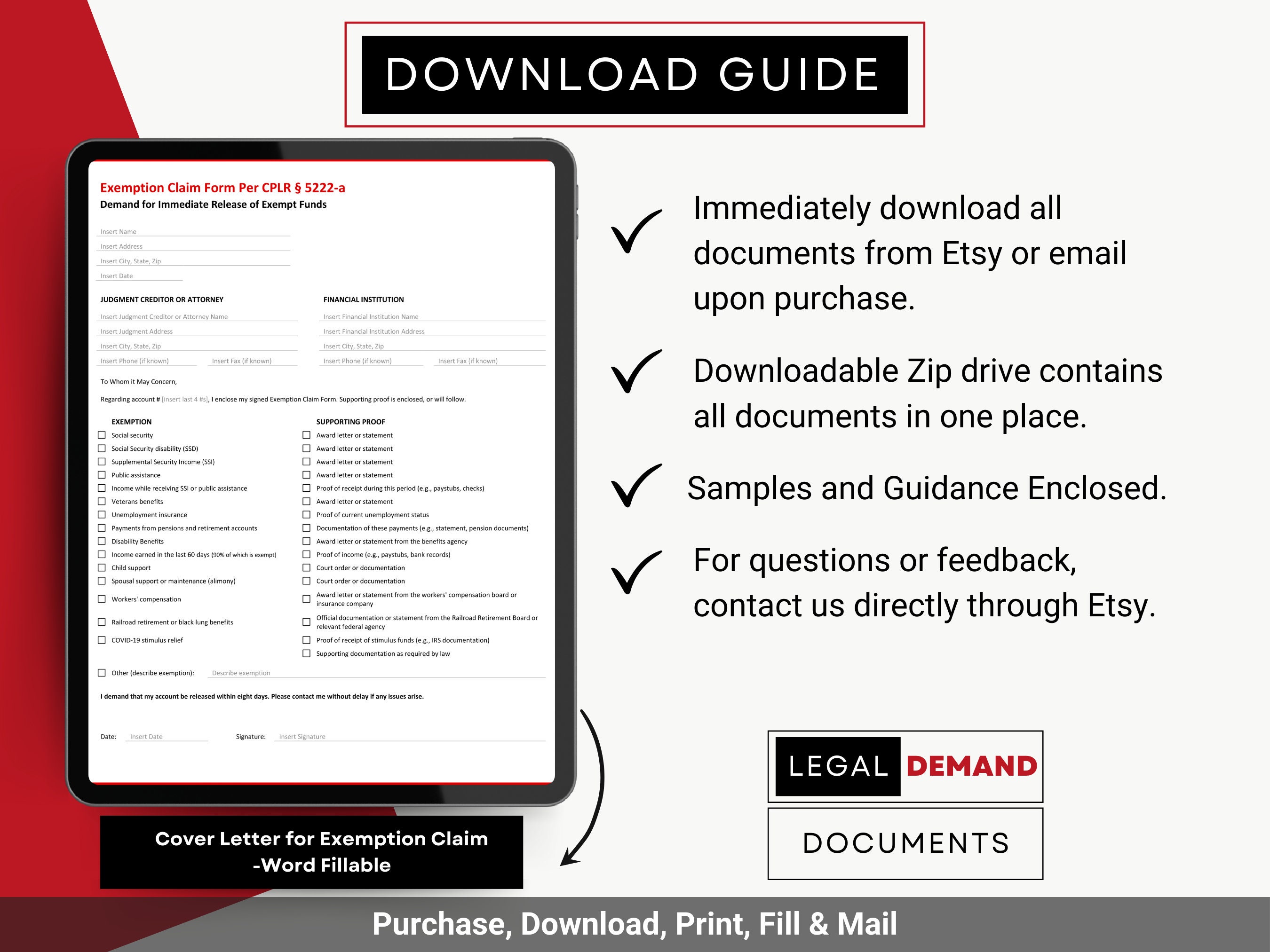 Exemption Claim Form Kit to Release Bank Hold of Exempt Money ...