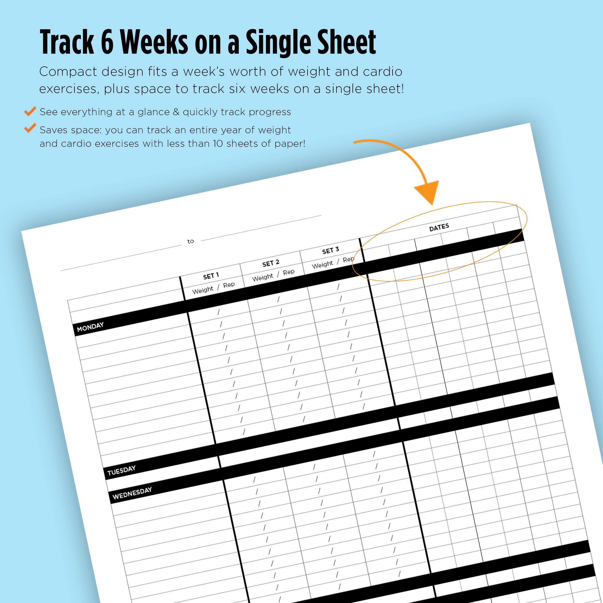 Weekly Exercise Tracker, Weights & Cardio, Editable PDF, Compact Single ...